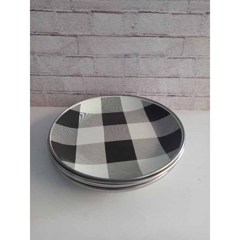 PUTIH HITAM 20 cm Enamel Dinner Plate/Side Dish Plate with Black and ...