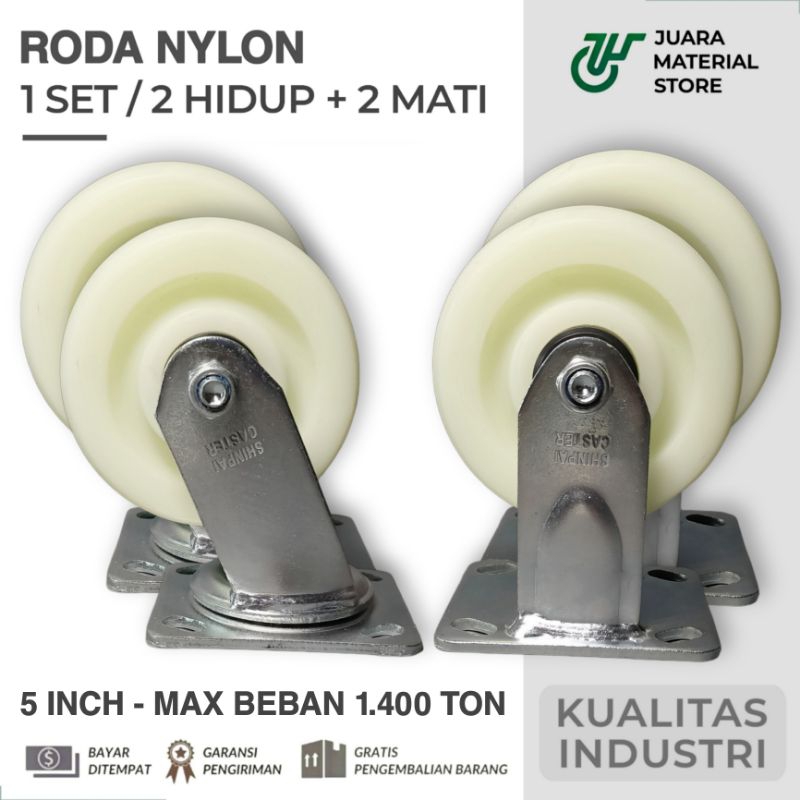 [4 Pcs] 5 inch 125 mm Nylon Heavy Duty Trolly Wheels (2 On + 2 Off ...