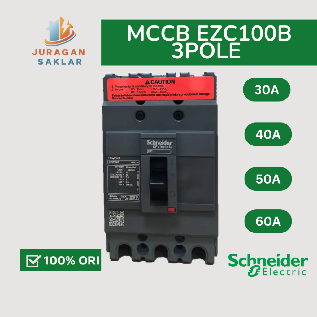 Original SCHNEIDER BREAKER MCCB NFB EZC EZC100B 3P 30A 7,5KA | Shopee ...