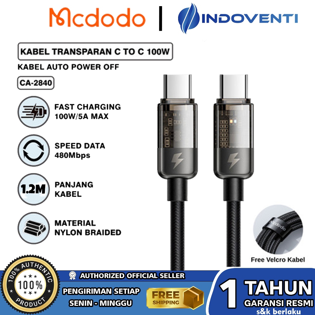 Mcdodo PD Type C To Type C Cable Fast Charging Auto Off 5A 100w For Laptop Macbook Notebook ...