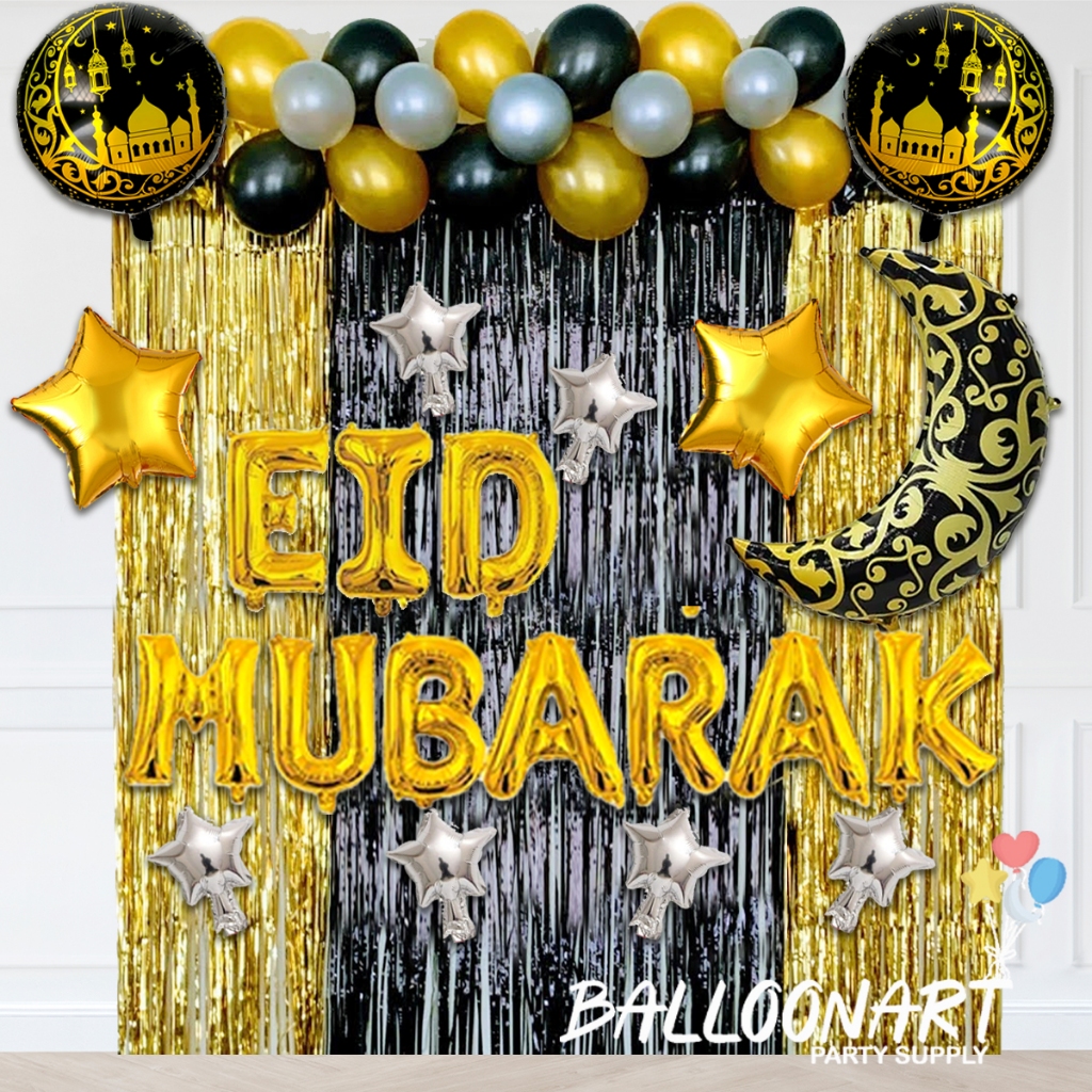 Eid MUBARAK BLACK GOLD DECORATION/BALLOON FOIL/LEBARAN DECORATION/IDUL ...