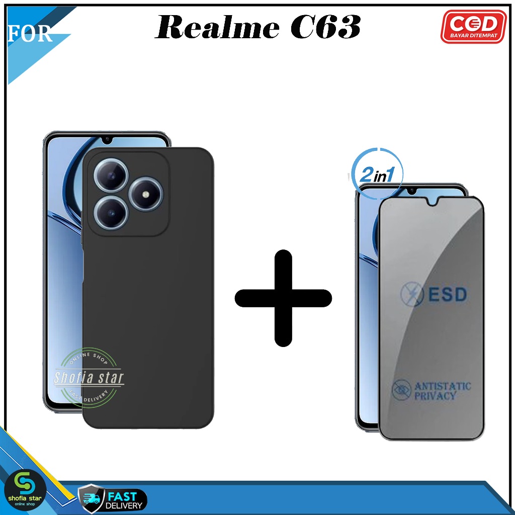 LAYAR Package 2IN1 Case Tempered Glass Esd Spy Realme C63 C53 Nfc C51 ...