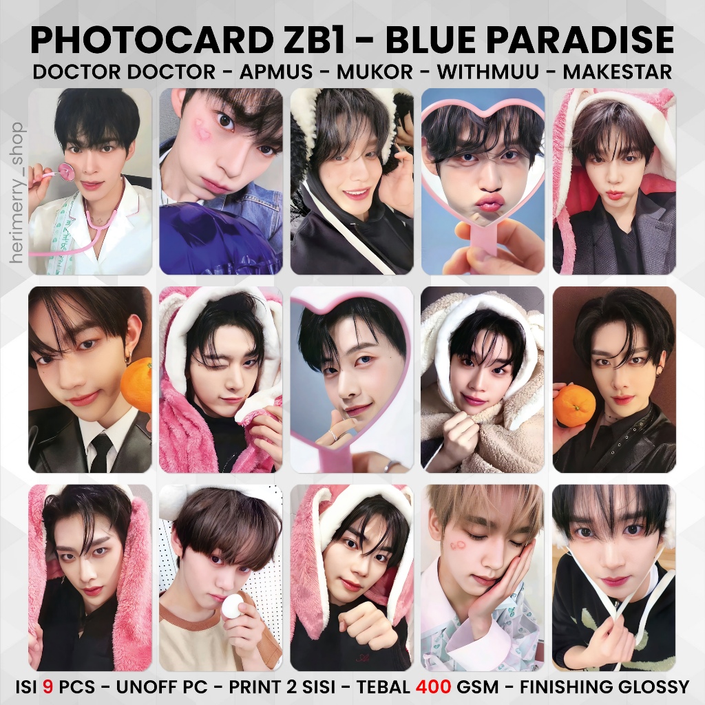 (CONTENTS Of 9 PCS) Photocard ZEROBASEONE ZB1 BLUE PARADISE - PC Premium 2 Sides Kpop Card Merch ...