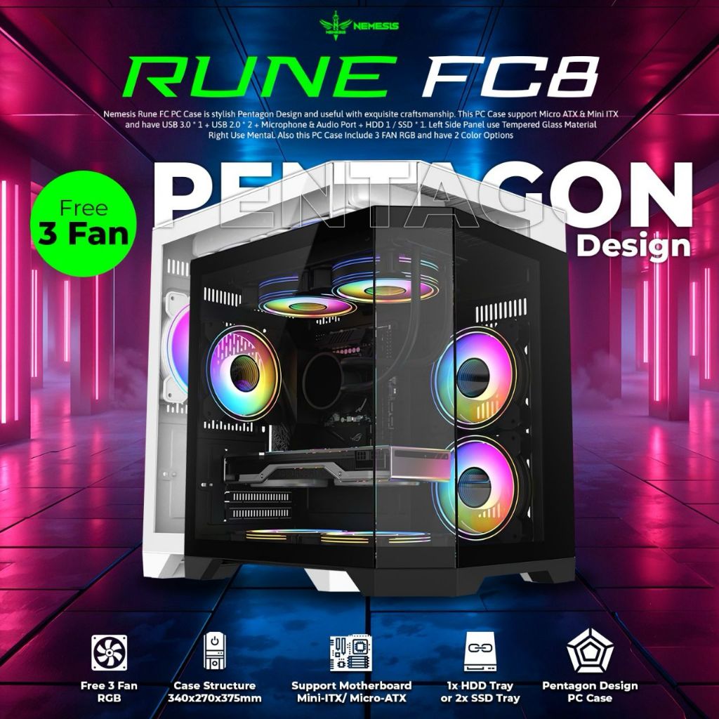 NYK Nemesis Rune FC8 M-atx Gaming PC Case Includes 3 Fan RGB | Shopee ...