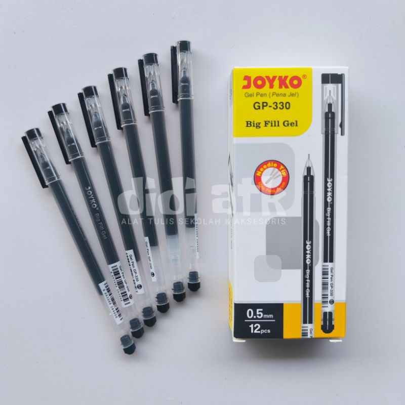 HITAM Joyko Big Fill Gel Pen GP-330 Black 0.5mm 1 Pack (Contains 12 Pcs ...