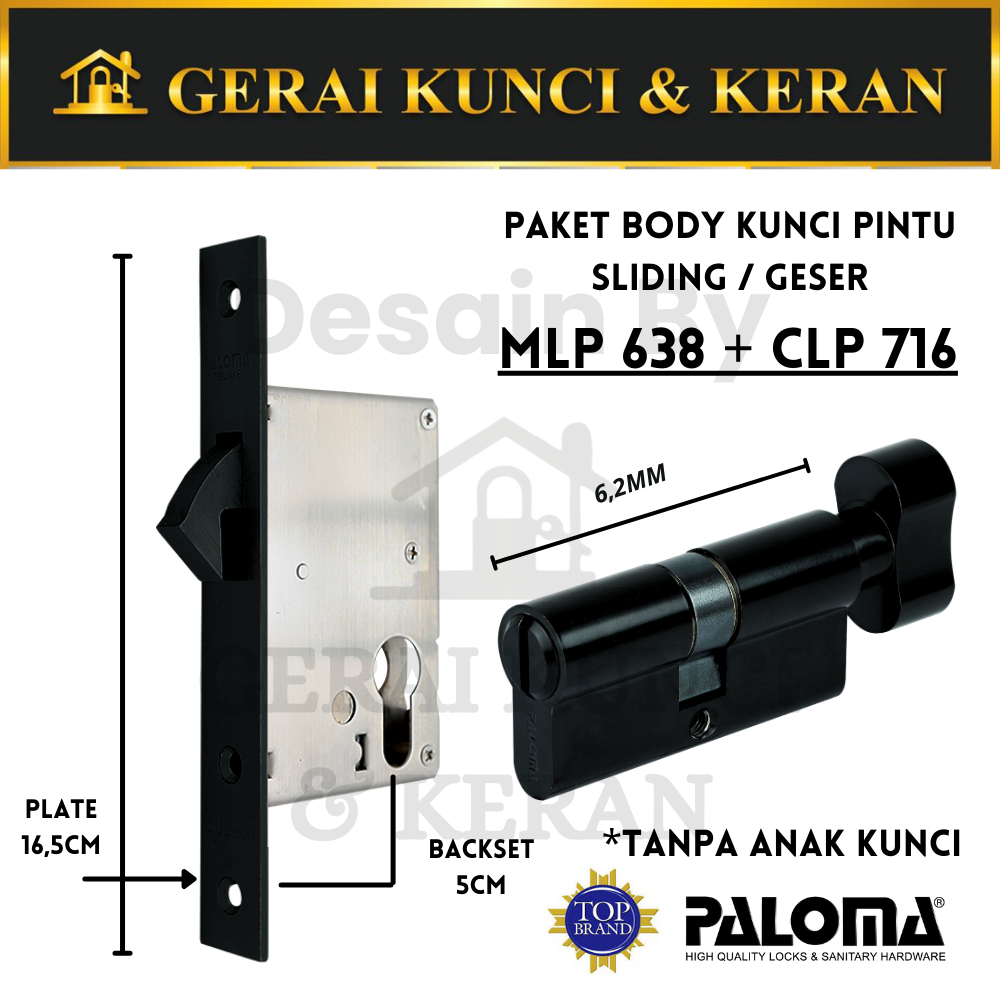 Paloma MLP 638 CLP 716 PACKAGE Body Cylinder Lock Mortise Lock Sliding ...