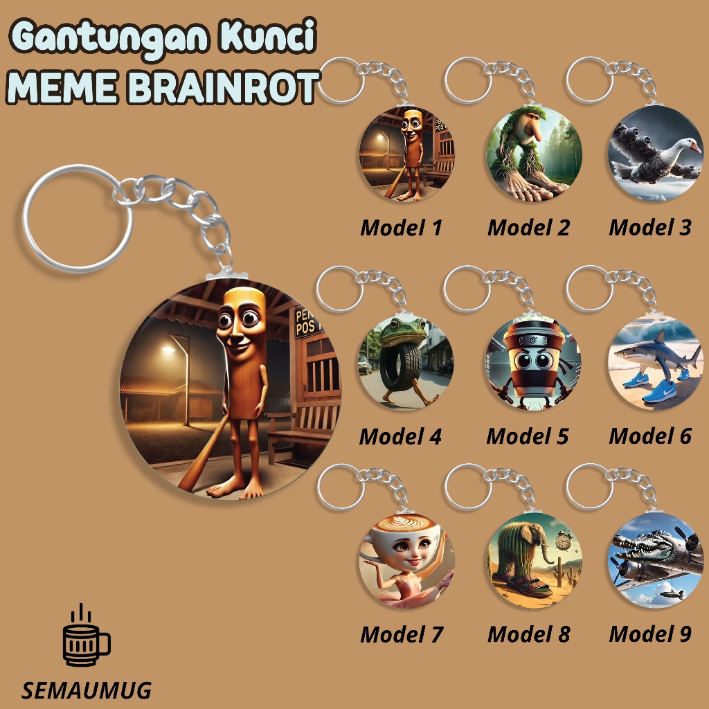 GANTUNGAN BRAINROT TUNG SAHUR KEYCHAIN GIFT ROUND MEME CUTE CUSTOM ...