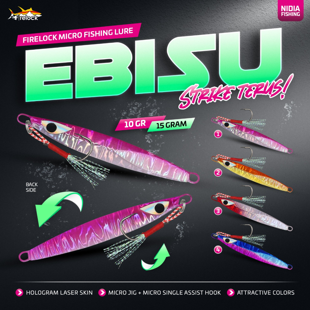 Metal Jig + Assisthook Firelock EBISU Micro Jig for Micro Jigging Cast Jig 10 Grams and 15 Grams ...