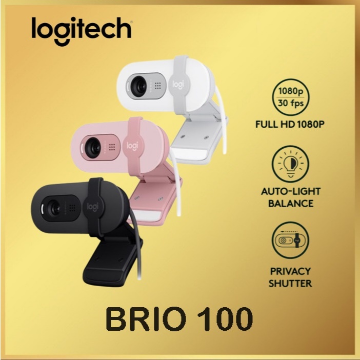 Logitech Brio 100 Full HD Webcam, Built in Mic, Auto-Light Balance ...