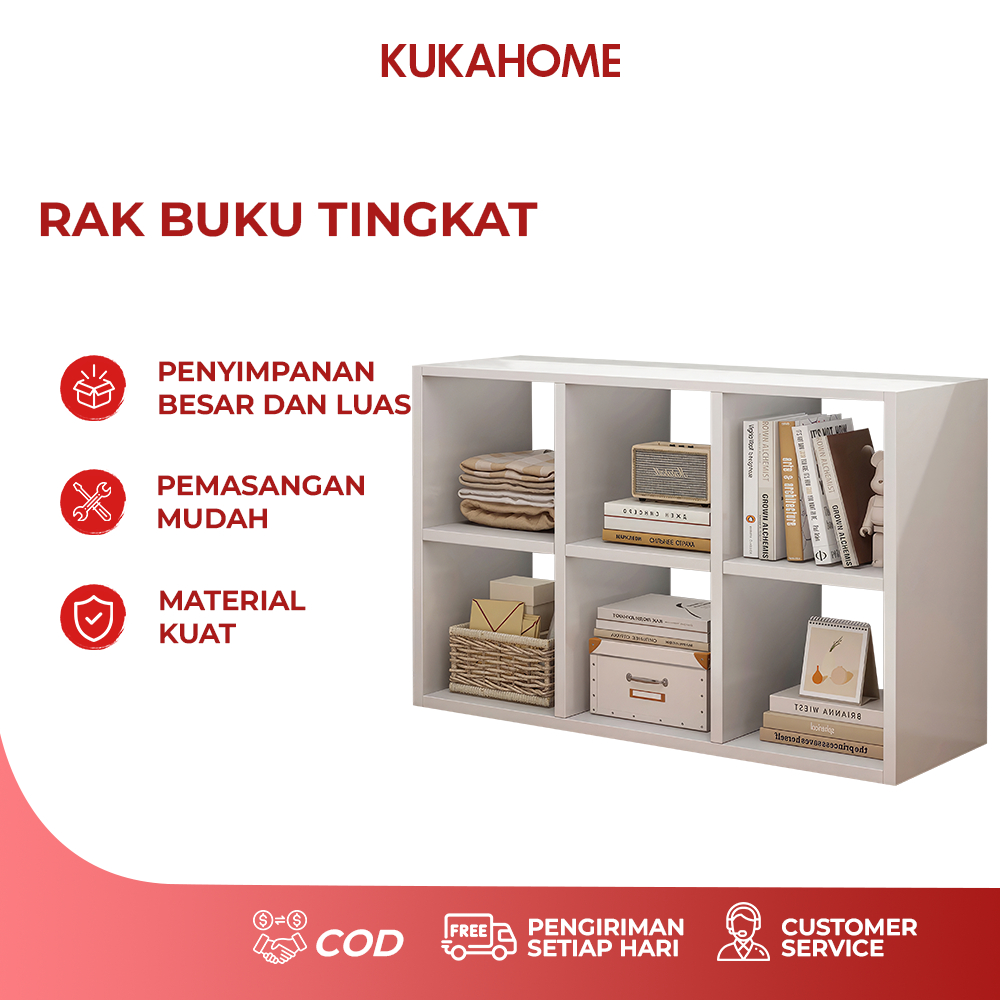 KAYU KUKAHOME Bookcase 6 Compartments Bookshelf Stacking Display ...