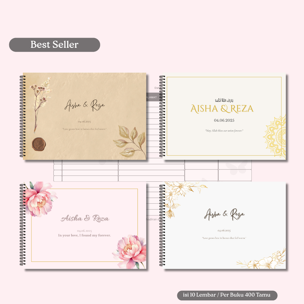 Wedding Guest Book A4 Custom Name - Elegant Spiral Wedding Guest Book ...