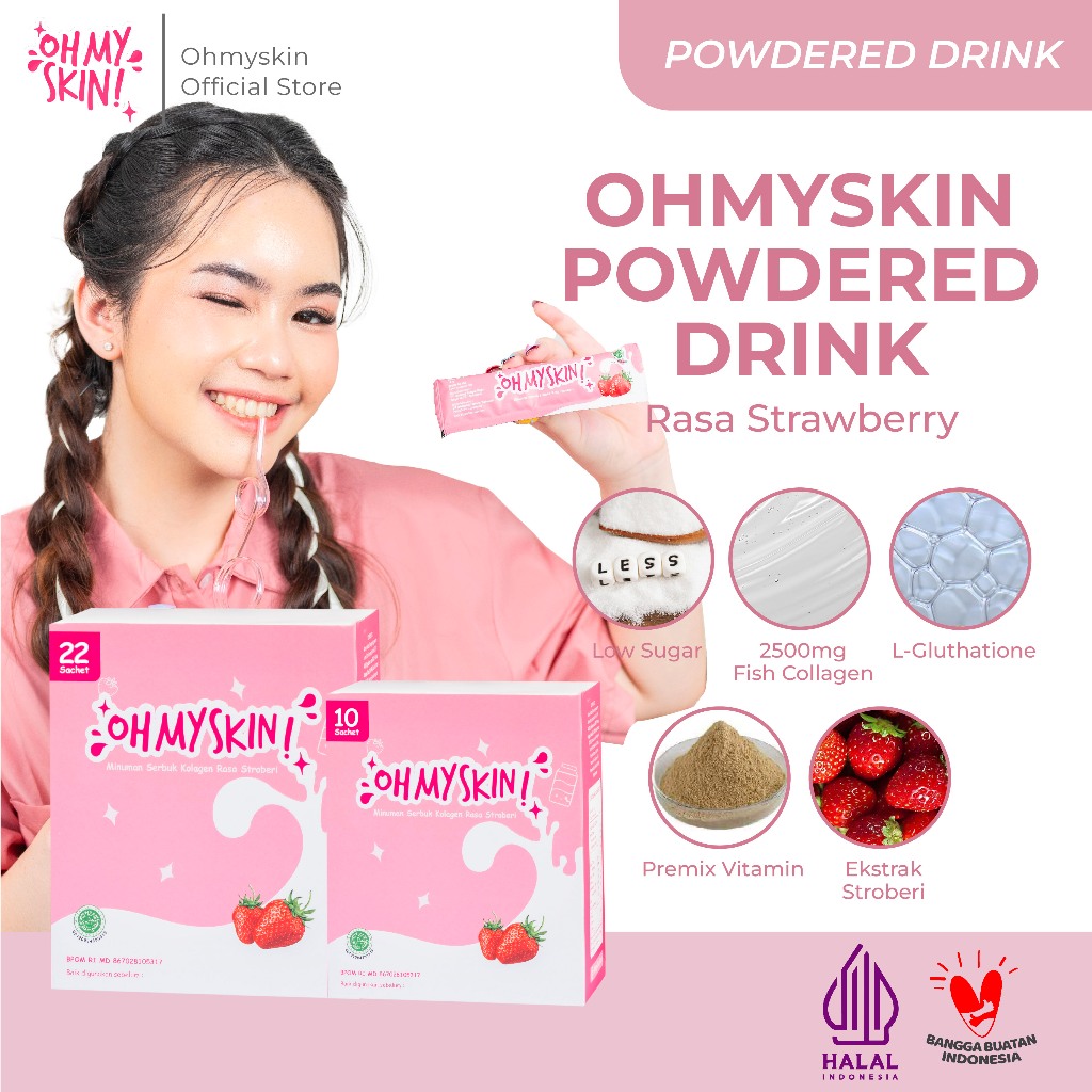 Oh My Skin! Economical Combo Package Powdered Drink Strawberry with 2500mg Collagen and L ...