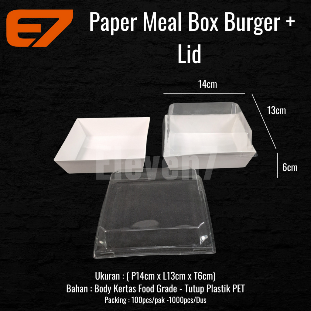 Burger Paper Box + PET Mica Lid - Lunch Box, Burger Tray, Cake Lunch ...