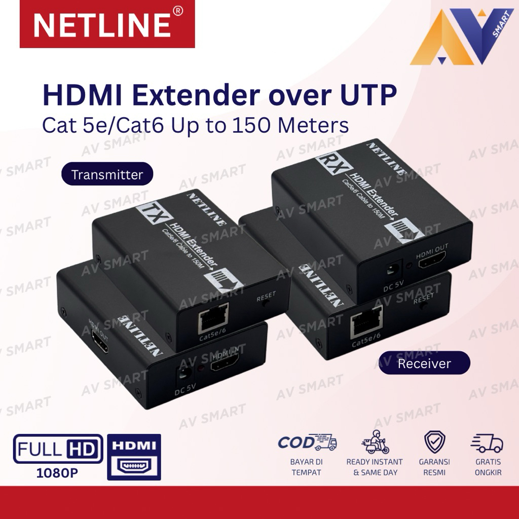 Netline HDMI Extender over UTP Up to 150 Meters 1080P LAN RJ45 Cat5e ...