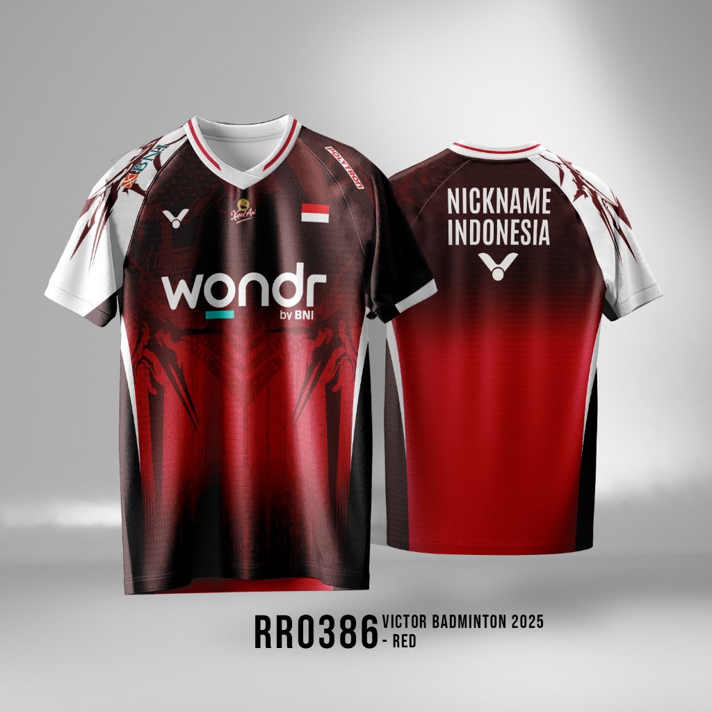MERAH Victor 2025 Badminton Jersey Dark red Fullprint Free namset XS ...