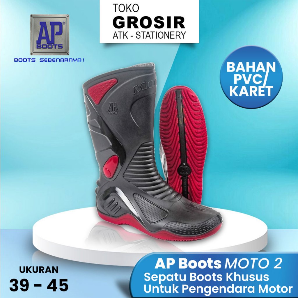 AP Boots MOTO 2 - Black Red PVC Boots / SAFETY for Motorbike Biker ...
