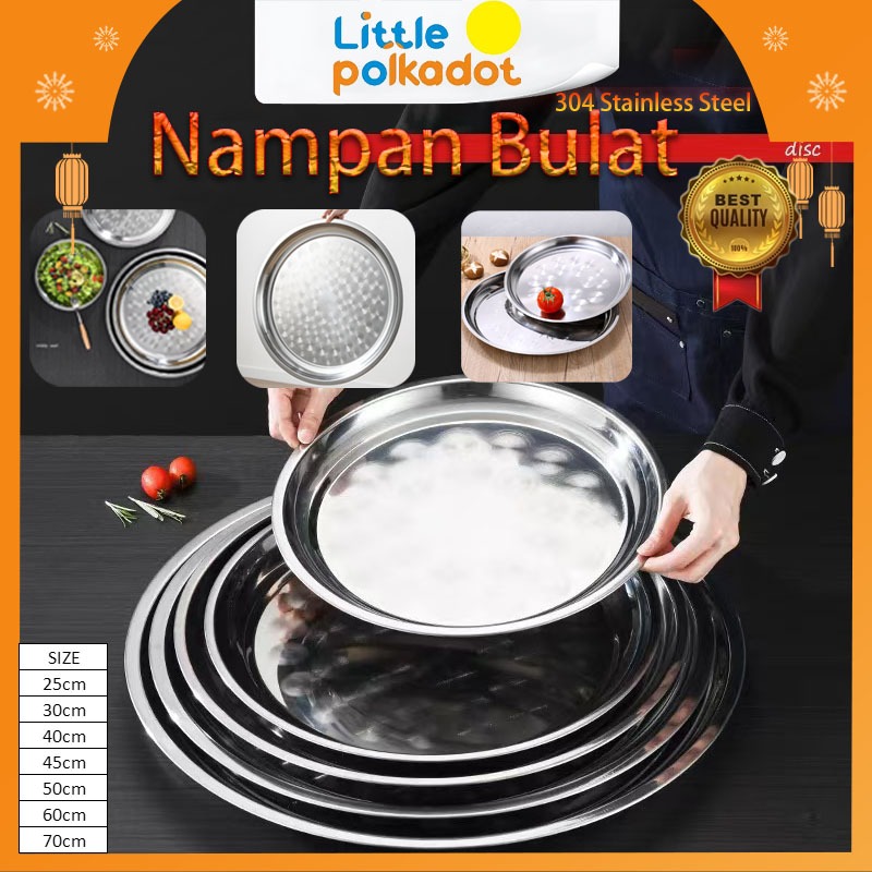 【Littlepolka dot】Thick Stainless Steel Round Tray Tray Stainless Steel ...