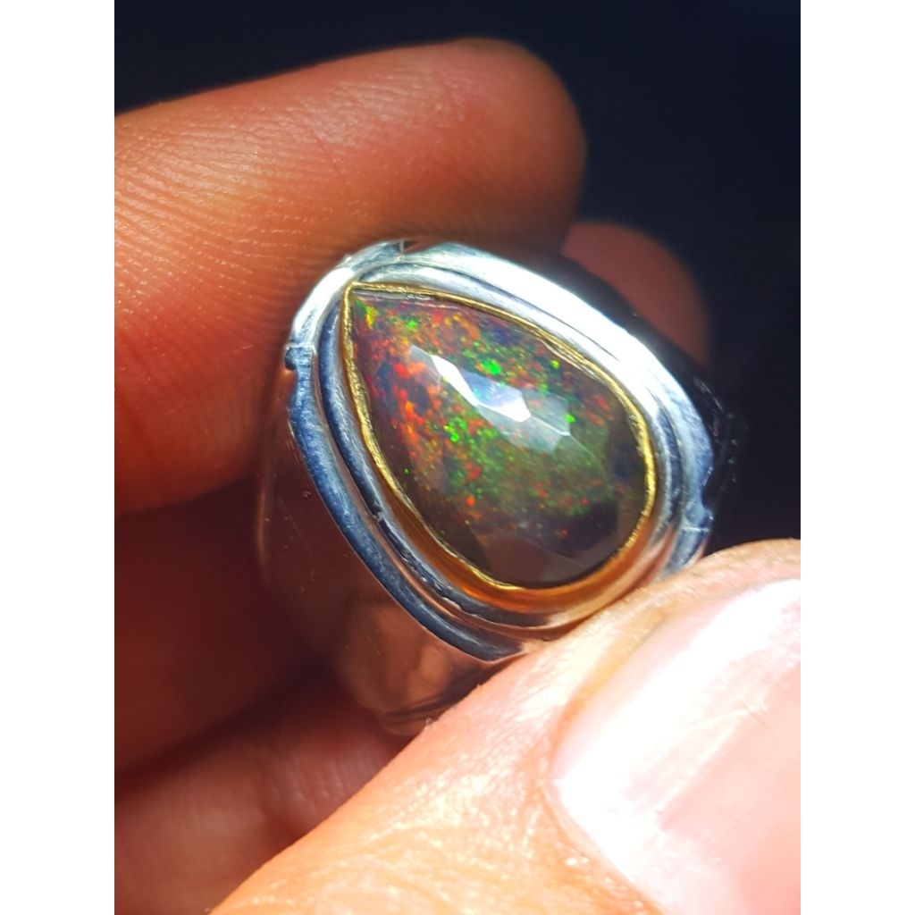 Natural Black Opal Ring Monel A2 | Shopee Malaysia