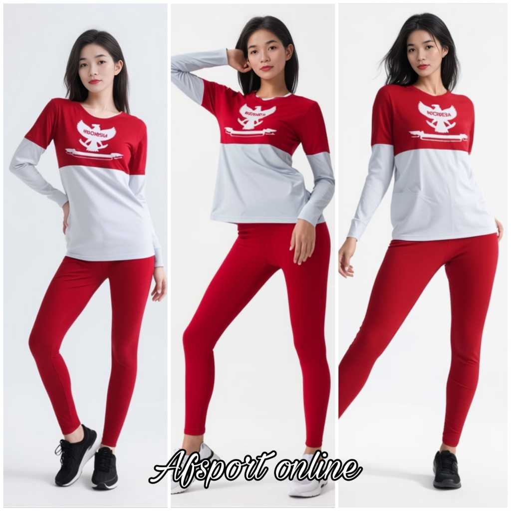 MERAH Set of red and white combination gymnastics suits for zumba ...