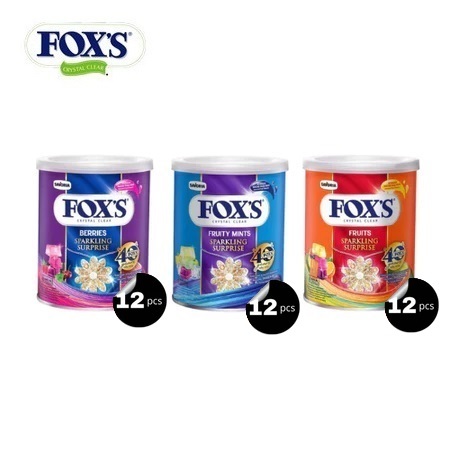 (Box / 12 Cans) FOX'S Tin Crystal Clear Candy Sparkling Surprise 170gr ...