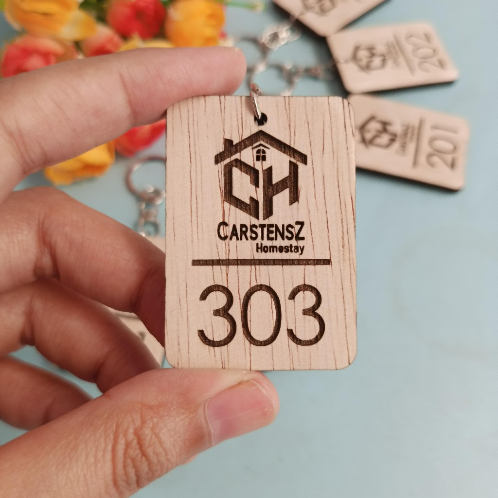 GANTUNGAN KAYU Custom Plywood Keychains Hotel Room Numbers Characters ...