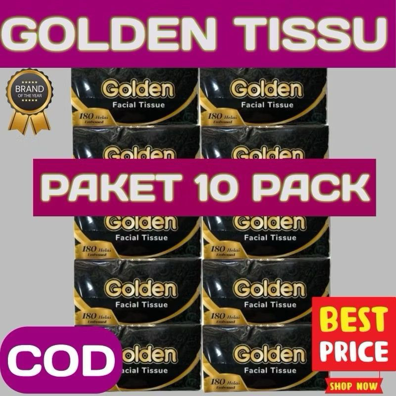 10 PACKS Golden Tissue 180 Sheets Stronger Premium Tissue Soft Thick ...
