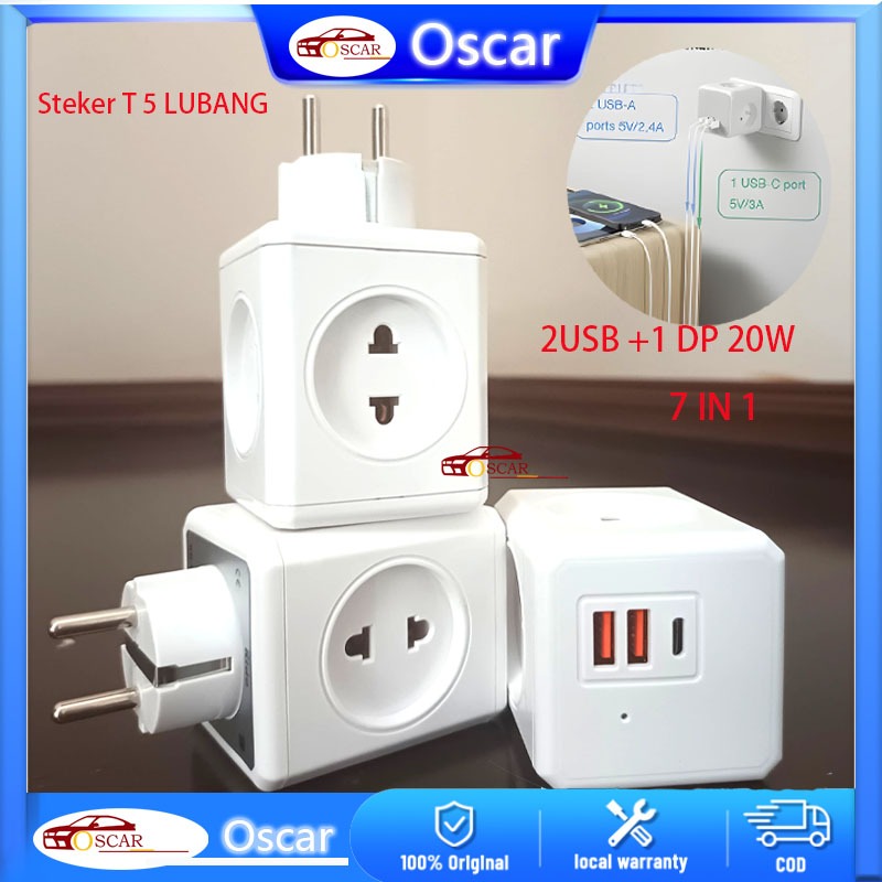 7 in 1 T-ARDER Multifunction Socket 2USB+1Type-C safer 7 Hole Socket Power Plug | Shopee Malaysia
