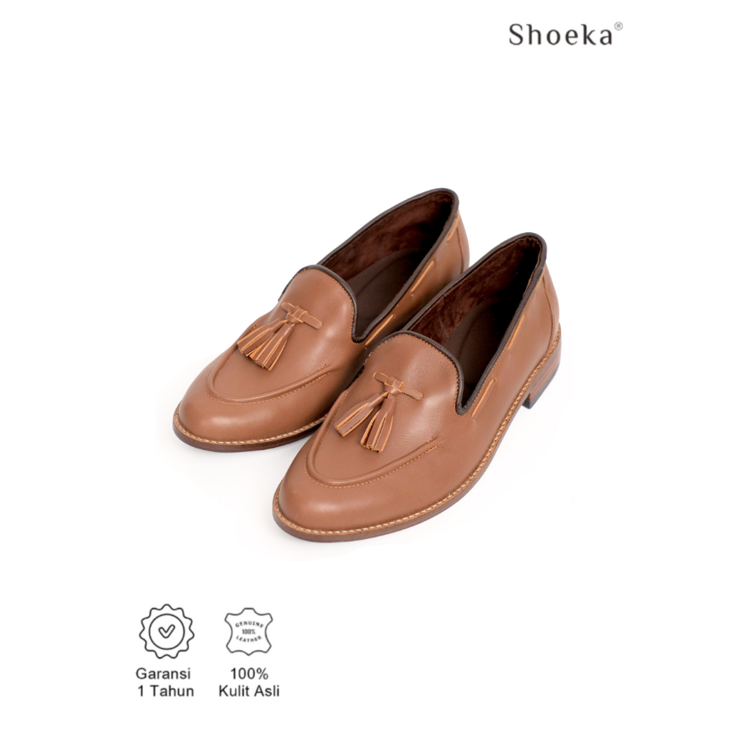 Shoeka Project - Men's Leather Shoes - Tassel Loafer Leather Sole Brown Wood | Shopee Malaysia