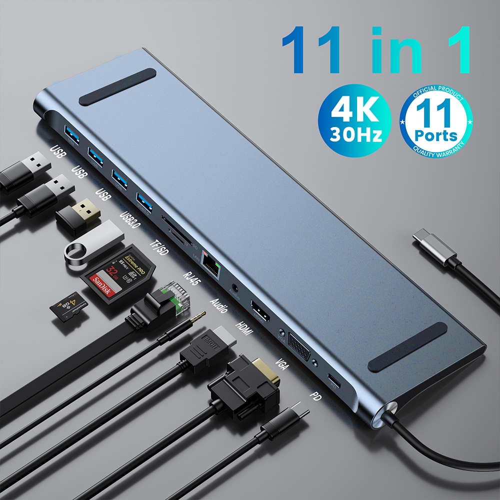 Usb Hub Type C Adapter 11in1 HDMI 4K AUX Card Reader | Shopee Malaysia