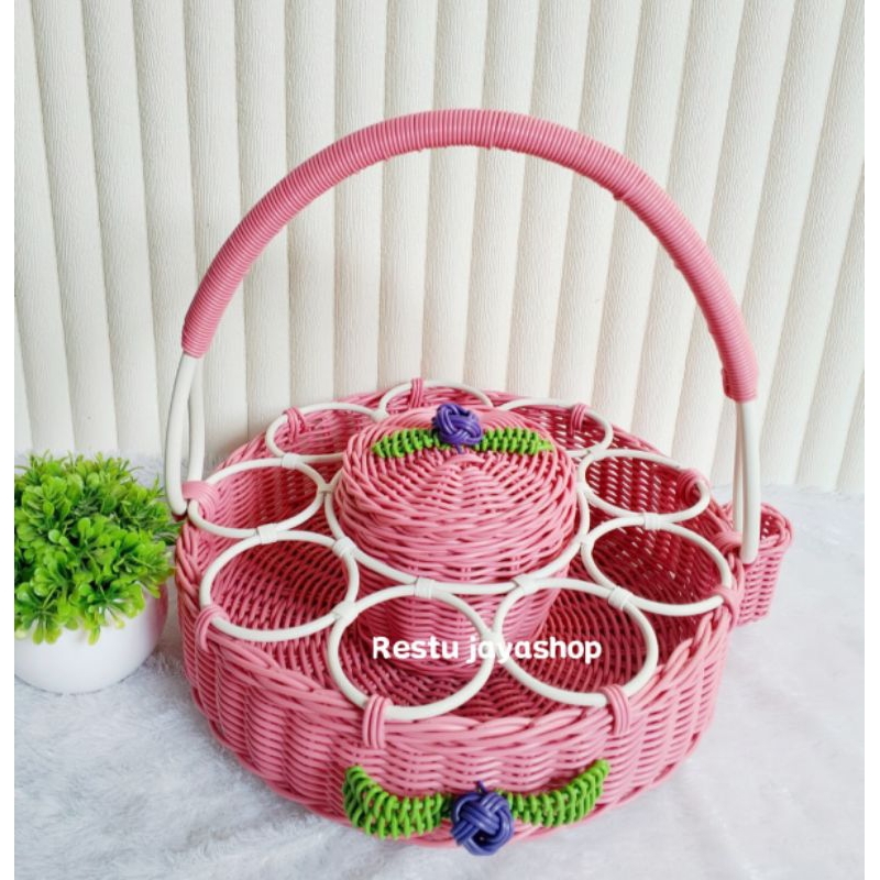 Aqua basket with 9 cups of rattan and jar holder made from synthetic ...