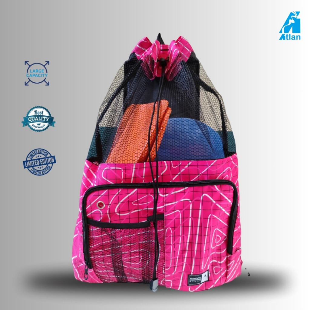 Aerone Women's Swimming Net Bag pink line white (free custom name ...