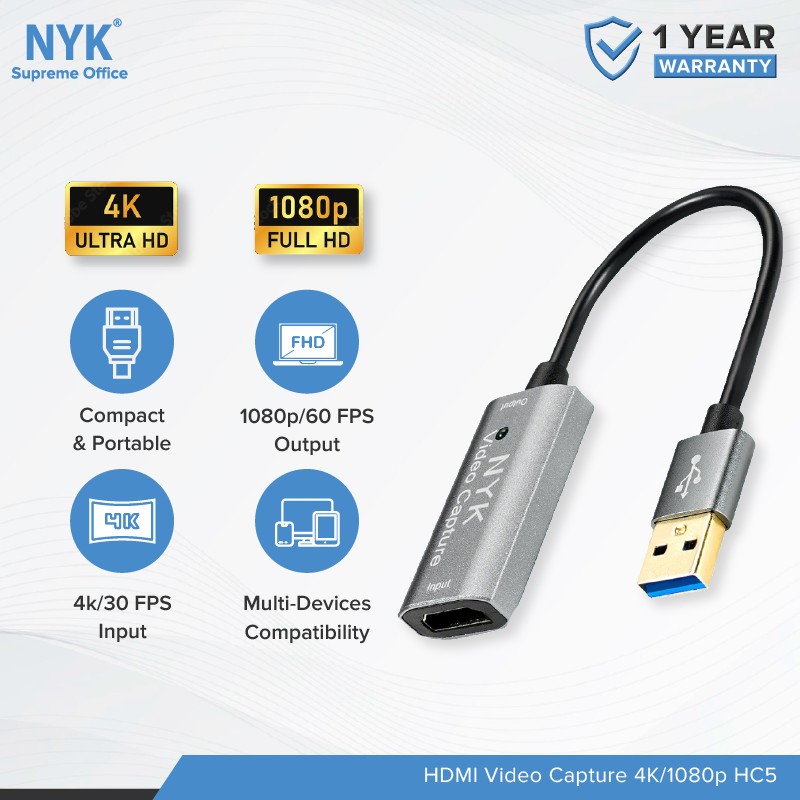 Nyk Hdmi Capture USB 3.0 4K Full HD 1080P HC-5 | Shopee Malaysia
