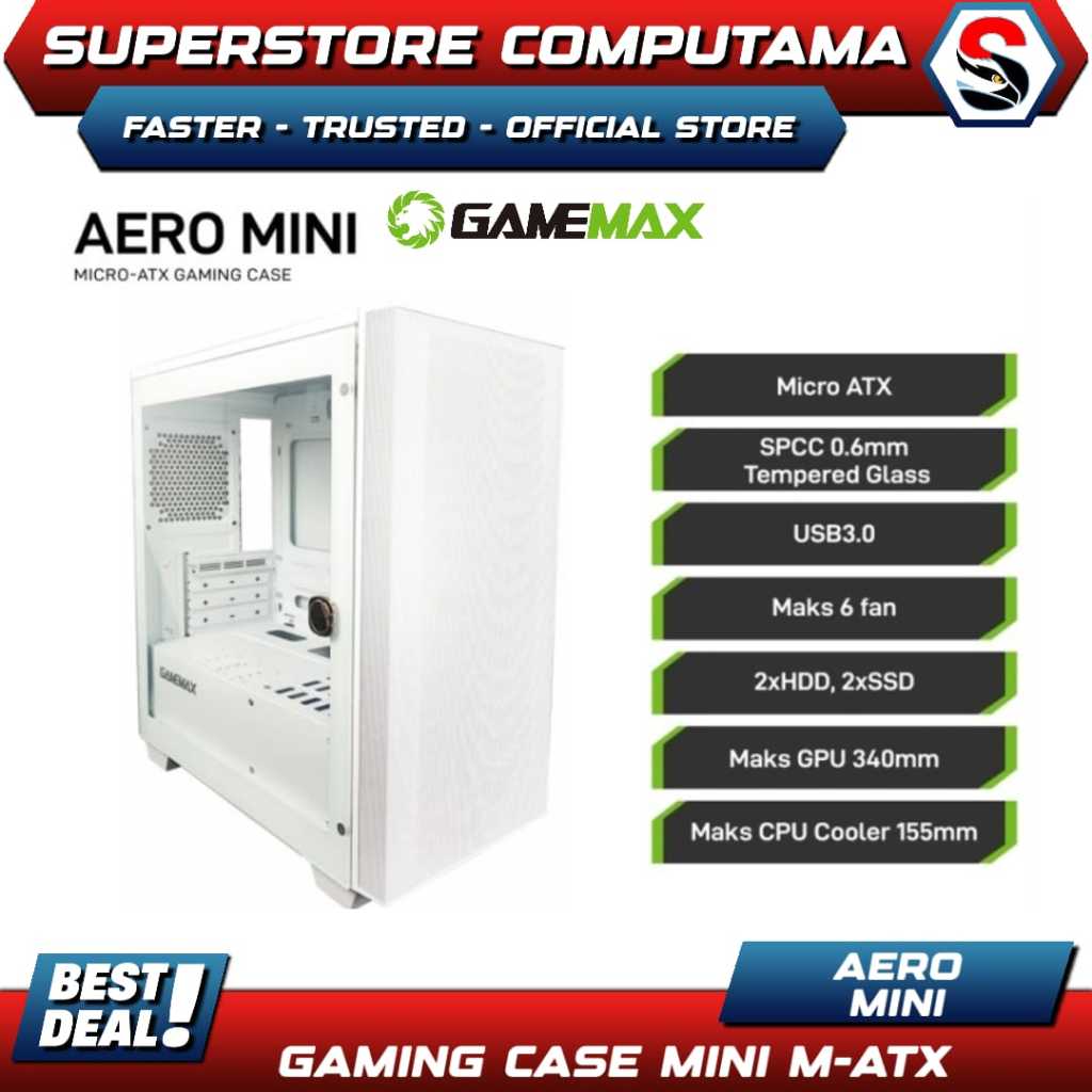 Gamemax Aero Mini White Micro ATX Gaming PC Case Full White Chassis ...