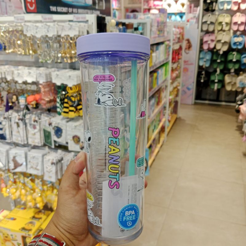 Miniso Snoopy Colorful Vintage Collection Plastic Bottle With Straw ...