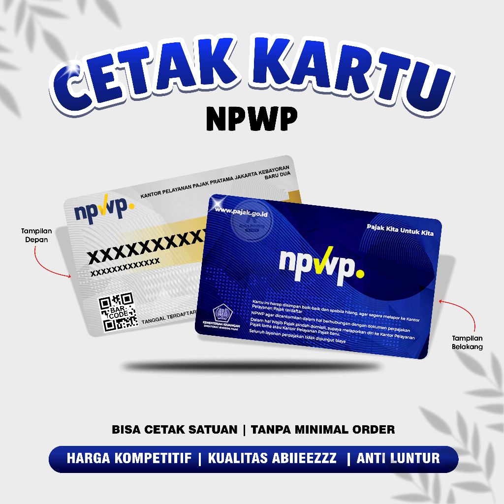 MINIMAL Print NPWP Cards - Units Without Minimum Order - So immediately ...