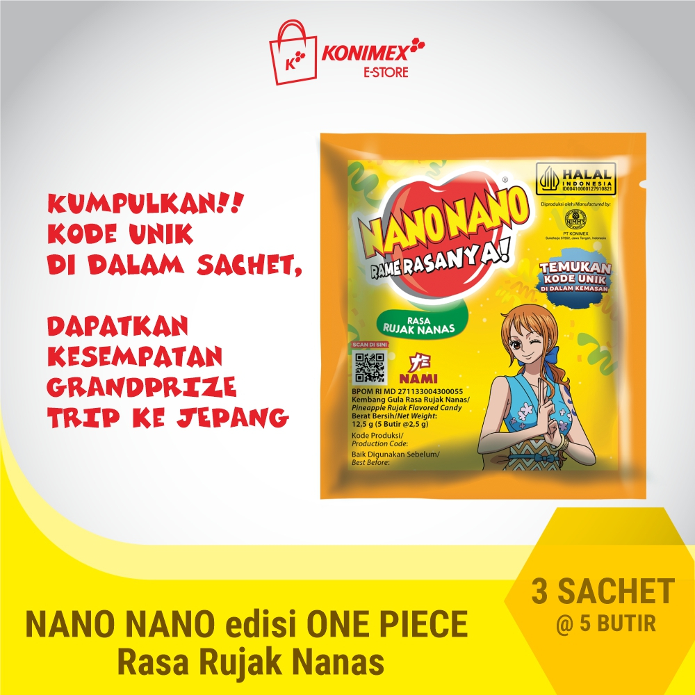 Nano Nano Candy Candied fruit flavored Rujak Pineapple - 3 sachets Rame ...