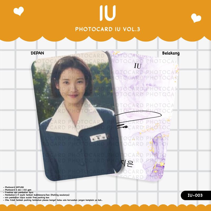 Newest IU PHOTOCARD/MINATED IU PHOTOCARD 2 SIDES vol.3 | Shopee Malaysia
