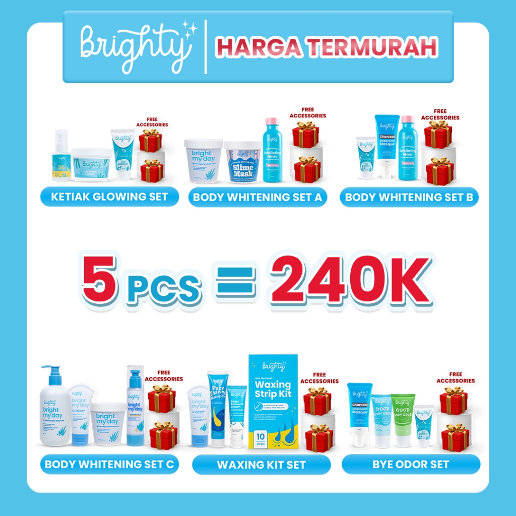 Brighty 5 Pcs Skincare Package Glowing Underarm+Underarm Scrub+AHA Hero ...