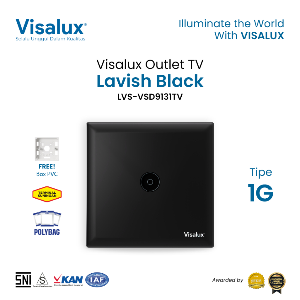 Visalux Lavish Series TV Outlet (75 Ohm) - 1G Black / Premium TV Socket ...