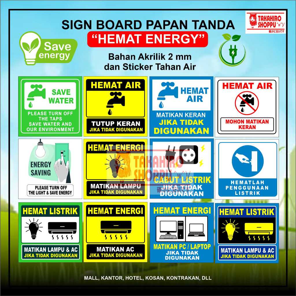 ACRYLIC SIGN BOARD / ENERGY SAVING SIGN STICKER / SAVE ELECTRICITY ...