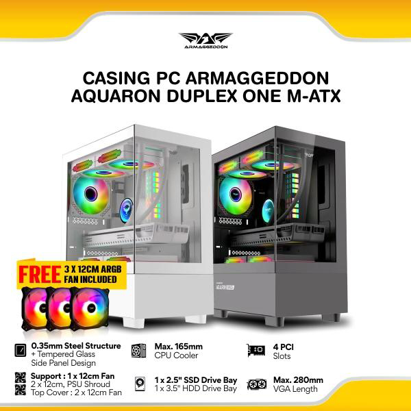 Armaggeddon Aquaron Duplex One m-Atx Gaming PC Case Includes Argb Fan ...
