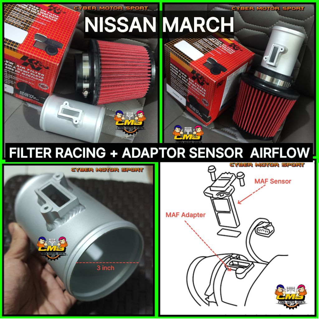 Open filter Racing package plus air flow adapter maf car sensor nissan ...