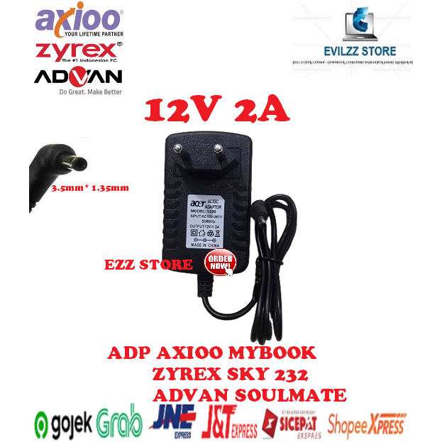 ADVAN TBOOK X TRANSFORMER INTEL N100 CHARGER ADAPTER 1405 12V 2A 3.5 1. ...