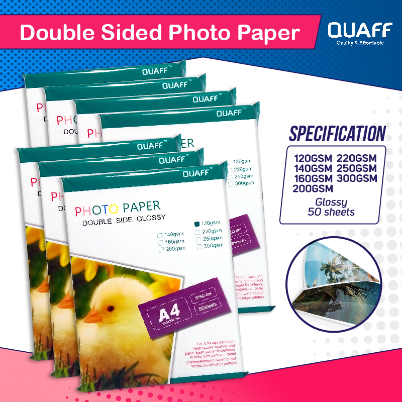QUAFF A4 Size Double Sided Inkjet Photo Paper, Reversible Print (50 ...