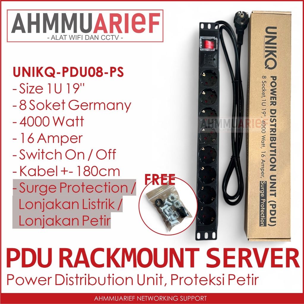 UNIKQ PDU POWER DISTRIBUTION UNIT RACK RACKMOUNT SERVER 8 SOCKET OUTLET ...