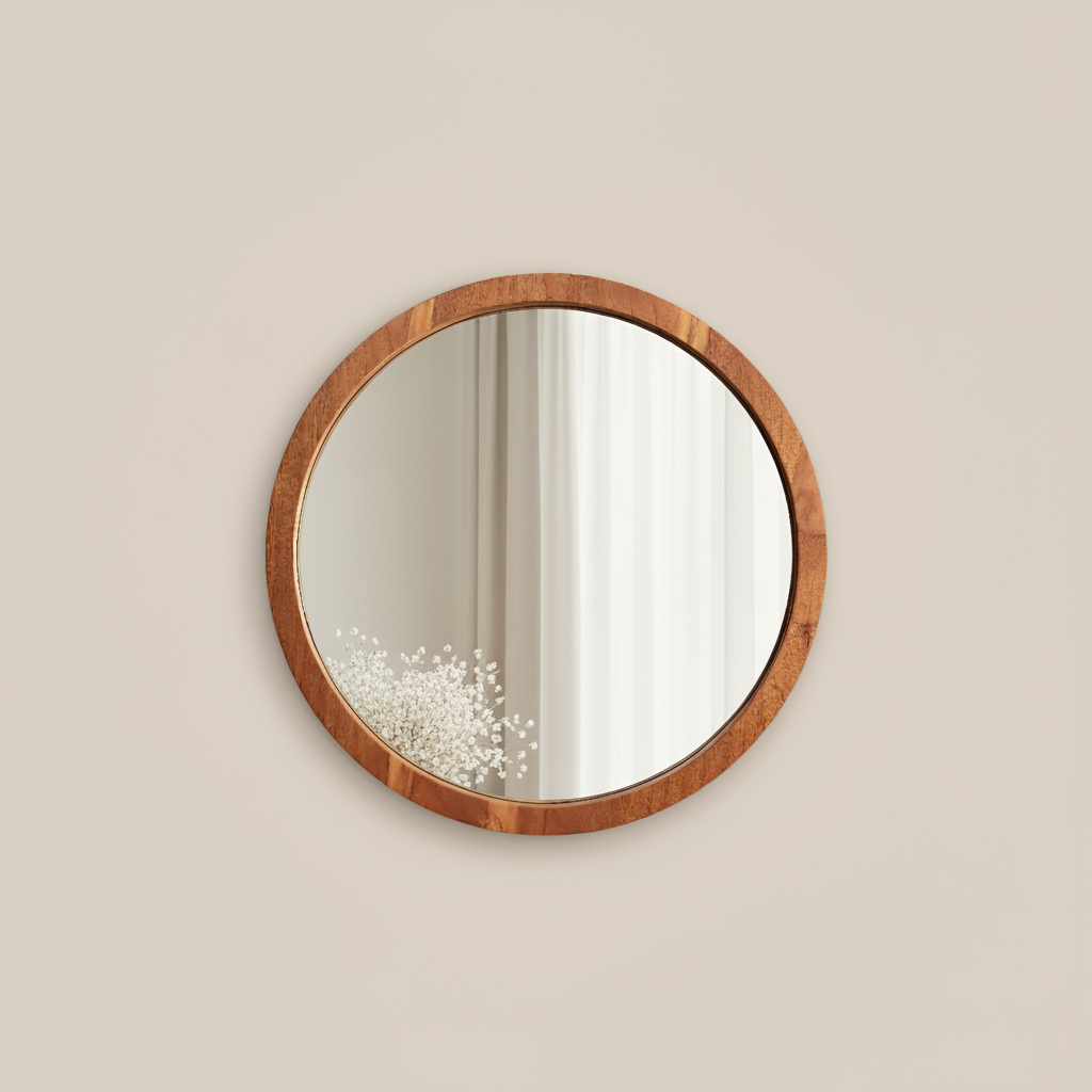 ERGOO | Aesthetic Round Wooden Mirror – Wall Decoration natural ...