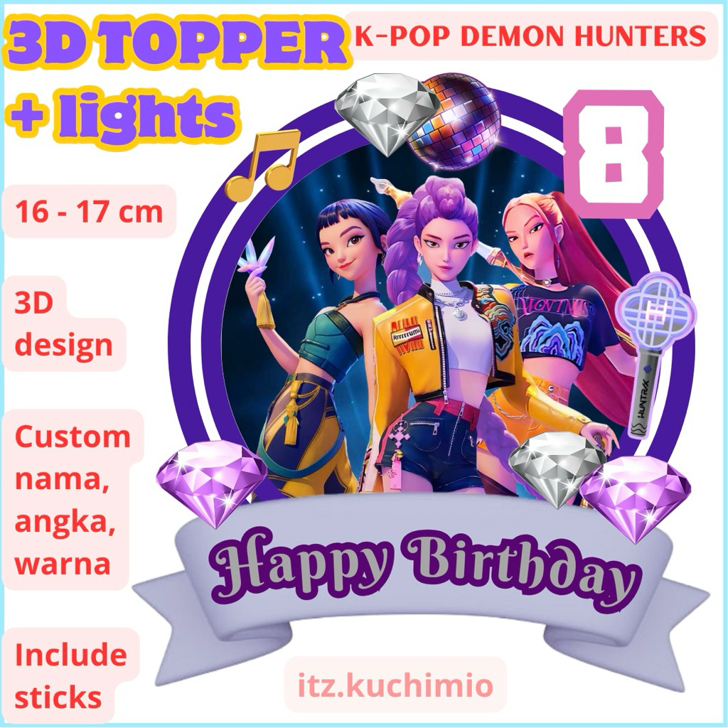 Cake topper 3D Topper Lights Kpop Demon Hunters birthday huntrix golden ...