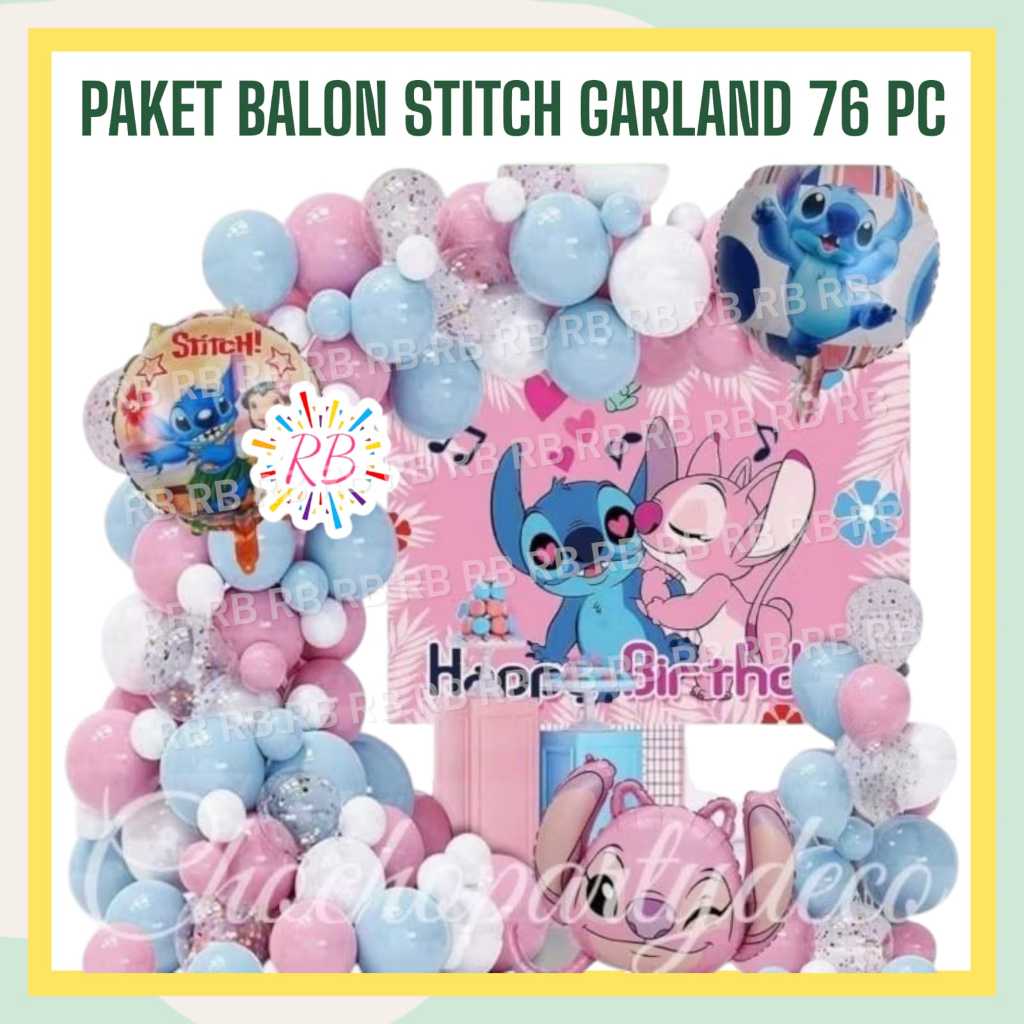 Stitch ANGEL GARLAND Balloon Package 76 PCs / Lilo And Stitch Birthday ...