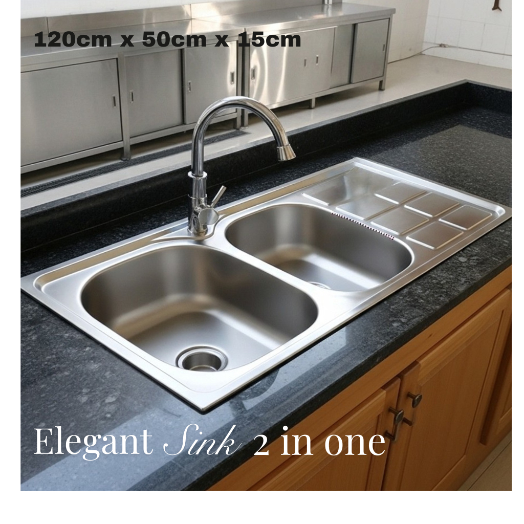 Elegance Kitchen Sink Stainless 120x50 Double Bowl | Luxury 2-Hole 2-in ...