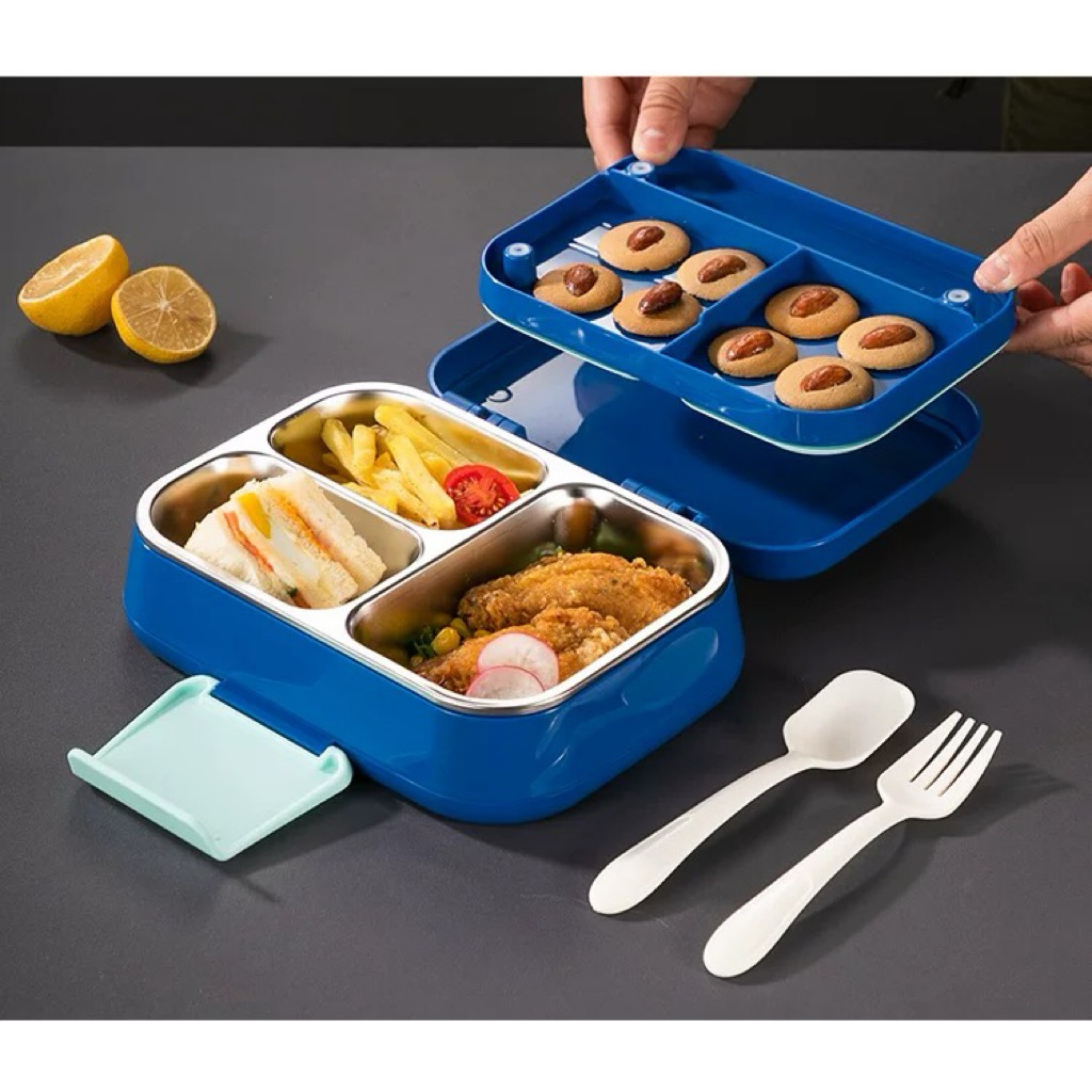 BPA Free 2-Layer Stainless Steel Lunch Box | Premium 3-Color Children's ...